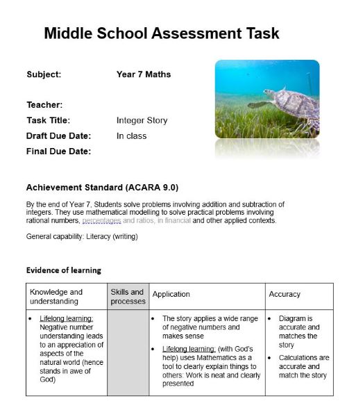 Assignment: Integer story - Christian Mathematics Teachers Assignment: Integer story - Christian Mathematics Teachers