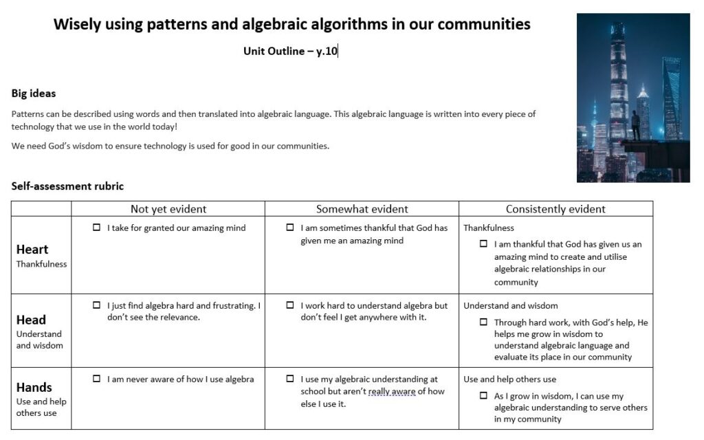 Student Outline: Patterns and algebraic relationships - Christian ...